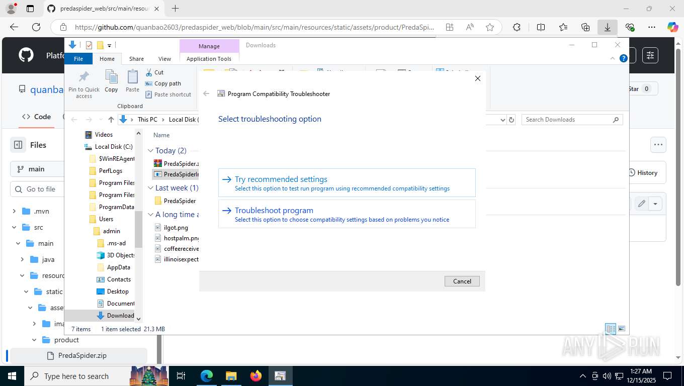 Malware analysis https://github.com/quanbao2603/predaspider_web/blob/main/src/main/resources ...