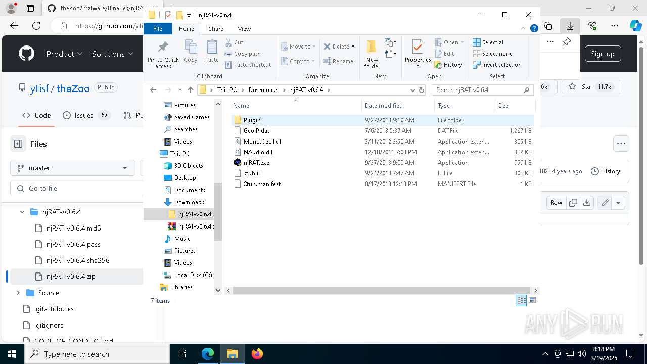 Analysis https://github.com/ytisf/theZoo/tree/master/malware/Binaries/njRAT-v0.6.4 Malicious ...