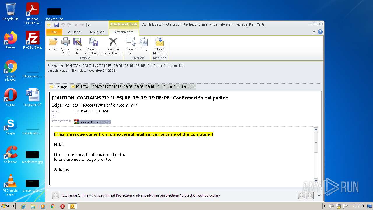 Malware analysis Administrator Notification_ Redirecting email with ...