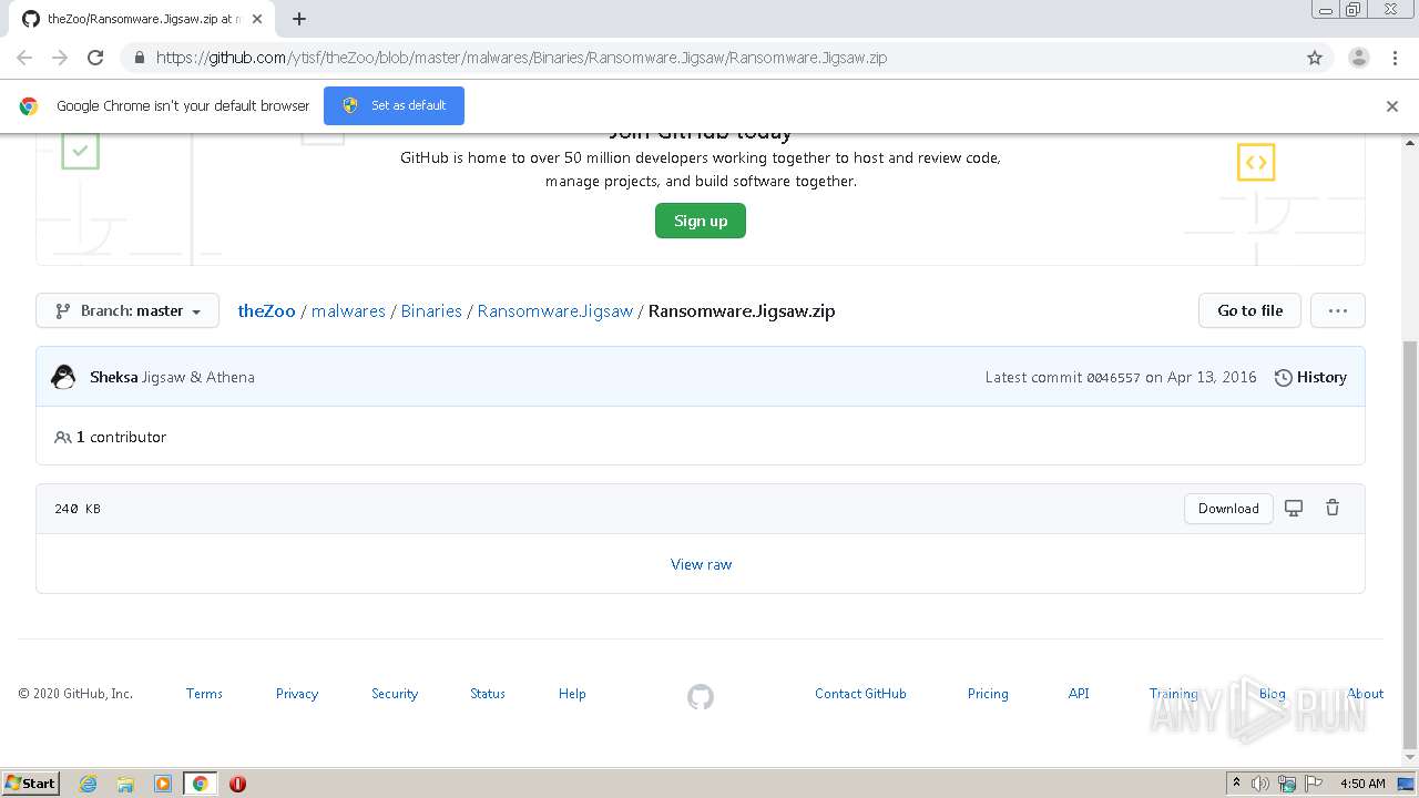 Malware analysis https://github.com/ytisf/theZoo/blob/master/malwares/Binaries/Ransomware.Jigsaw ...