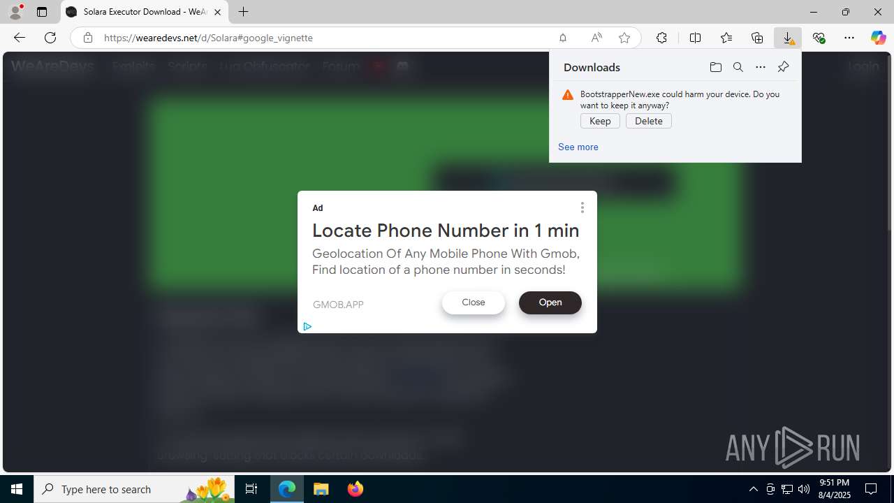 Malware analysis https://wearedevs.net/d/Solara Malicious activity ...