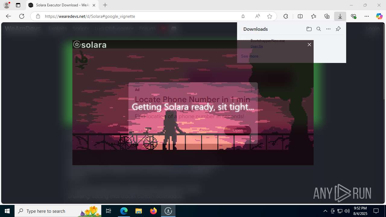 Malware analysis https://wearedevs.net/d/Solara Malicious activity ...
