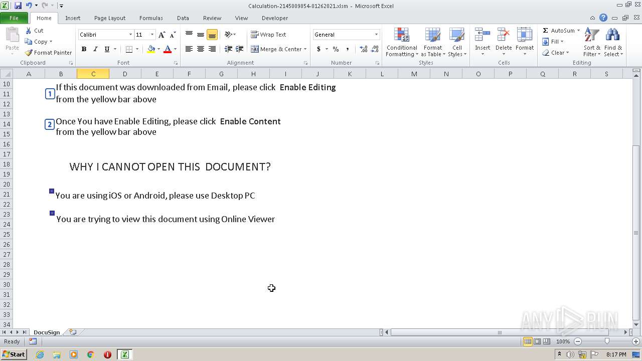 Analysis Calculation-2145009854-01262021.xlsm (MD5: 5774D5A06C2B72C2BE4DB05B40922F55) Malicious ...