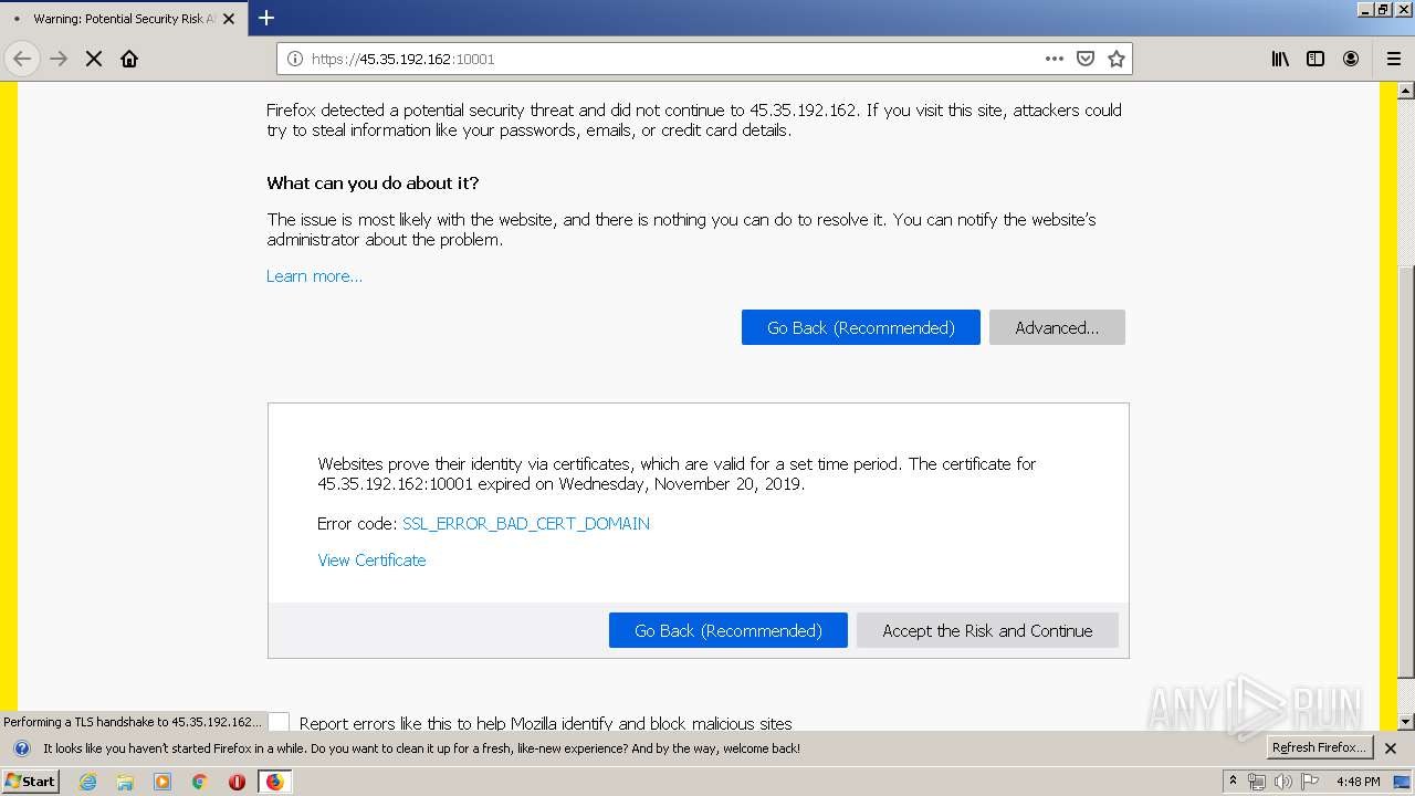 Malware analysis https://45.35.192.162:10001 No threats detected | ANY ...