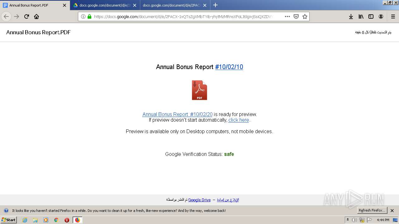 Malware analysis http://docs.google.com/document/d/e/2PACX-1vQTsZgXMbTYib ...