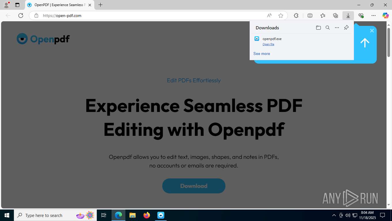 Malware analysis open-pdf.com Malicious activity | ANY.RUN - Malware ...