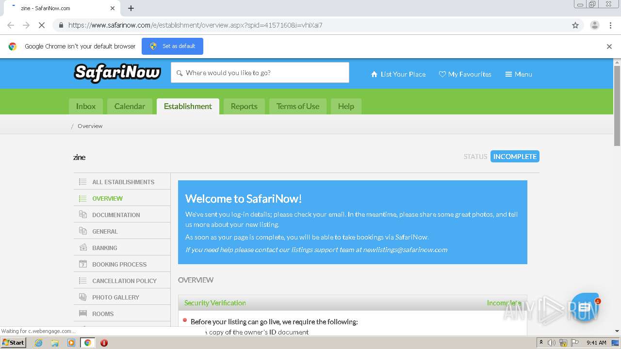 Malware analysis https://urldefense.com/v3/__https://www.safarinow.com/e/establishment/overview ...