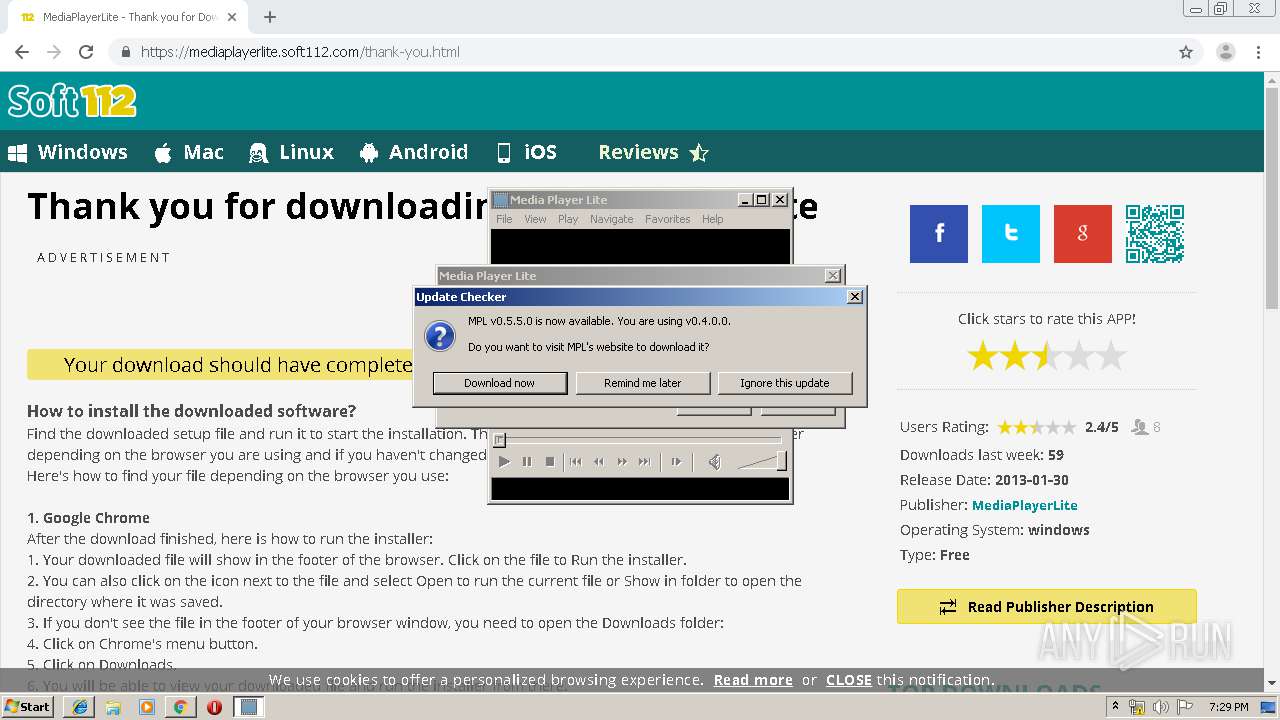 Analysis https://mediaplayerlite.soft112.com/ Malicious activity ...