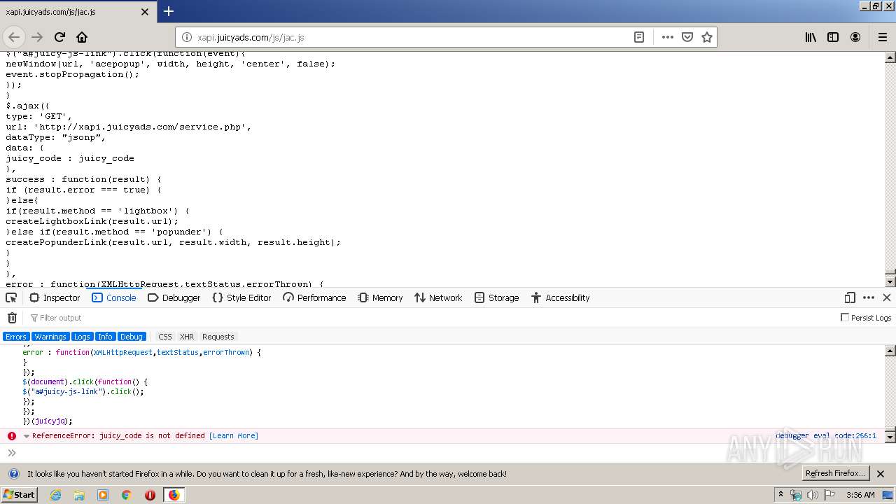 Malware analysis http://xapi.juicyads.com/js/jac.js Malicious activity ...