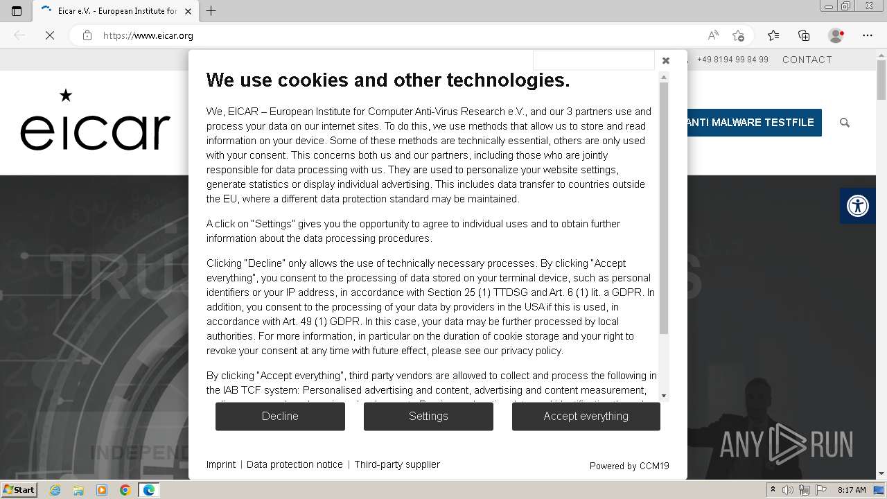 Malware analysis https://www.eicar.org/ Malicious activity | ANY.RUN ...