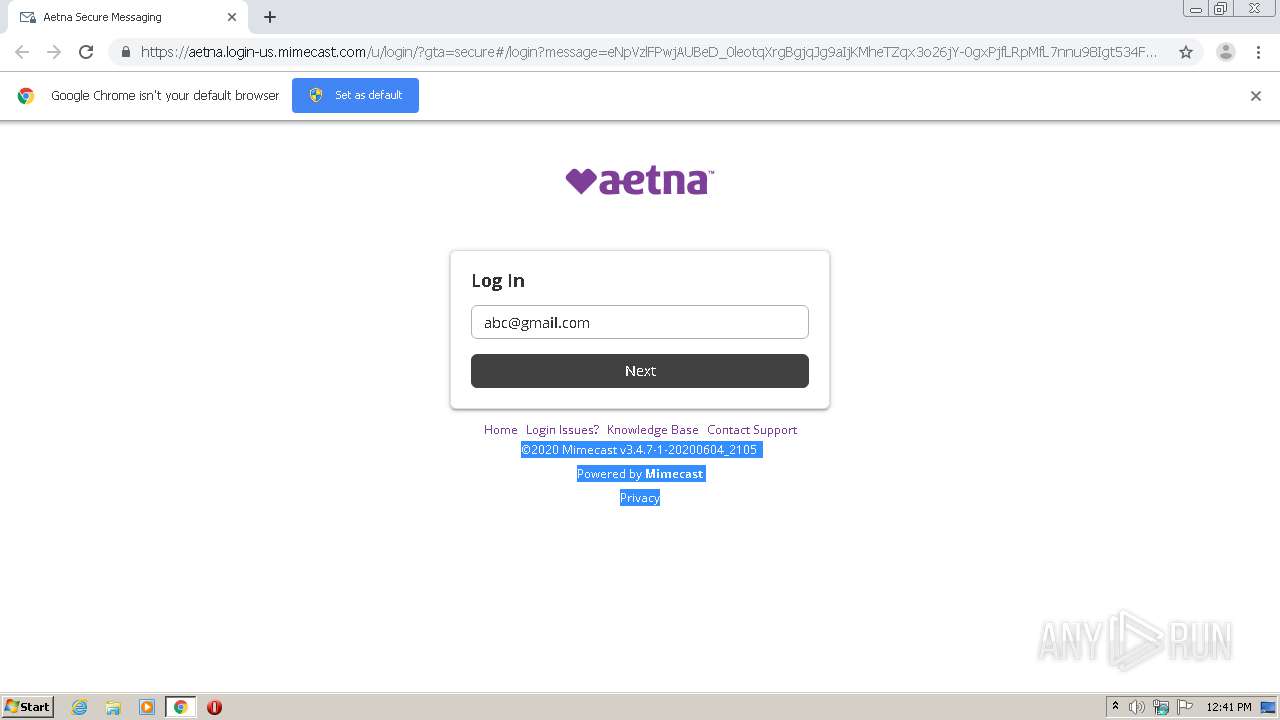Malware analysis https://aetna.login-us.mimecast.com/u/login/?gta ...