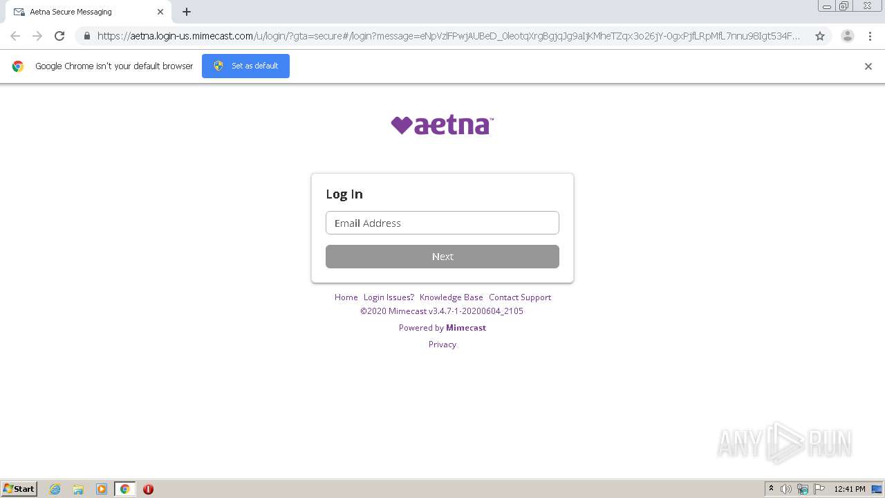 Malware analysis https://aetna.login-us.mimecast.com/u/login/?gta ...