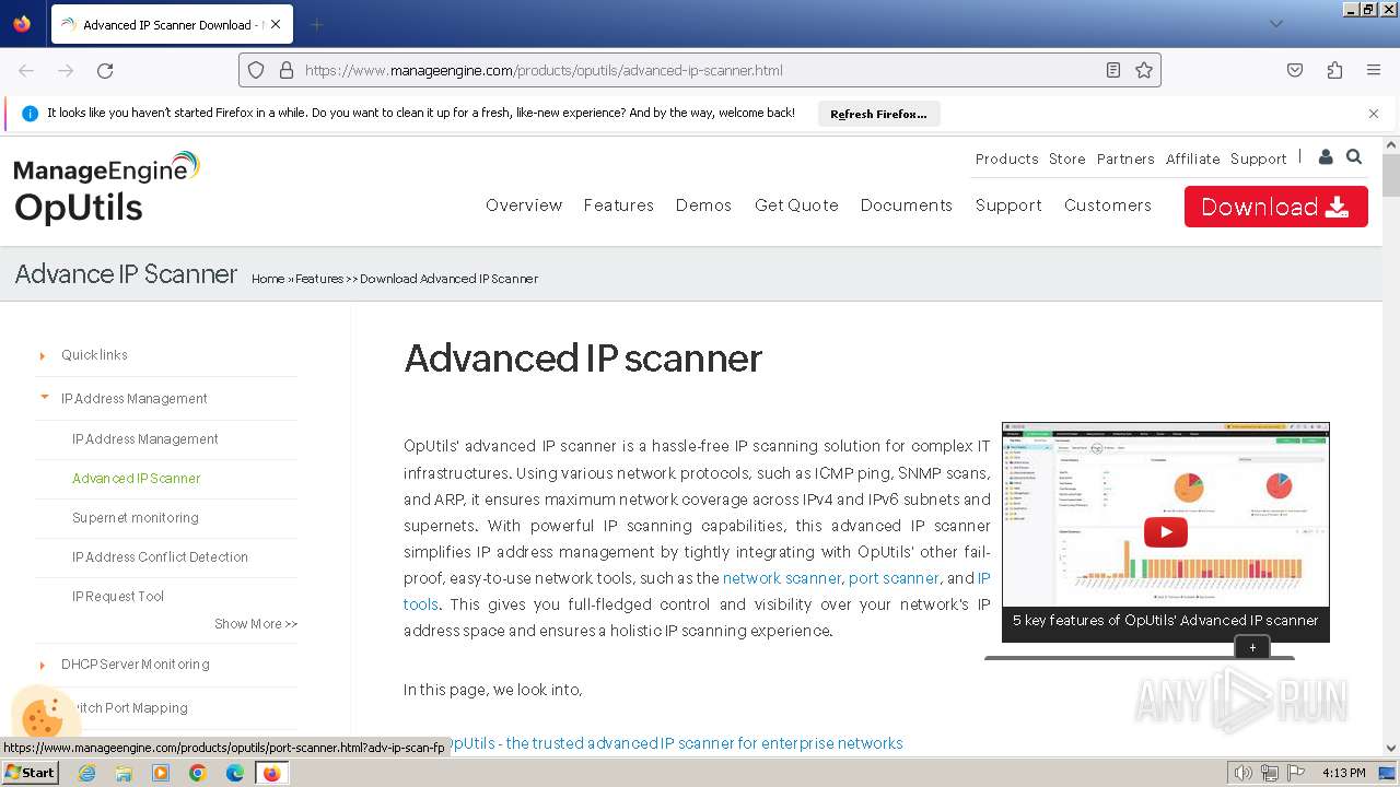 Malware analysis https://www.manageengine.com/products/oputils/advanced-ip-scanner.html ...