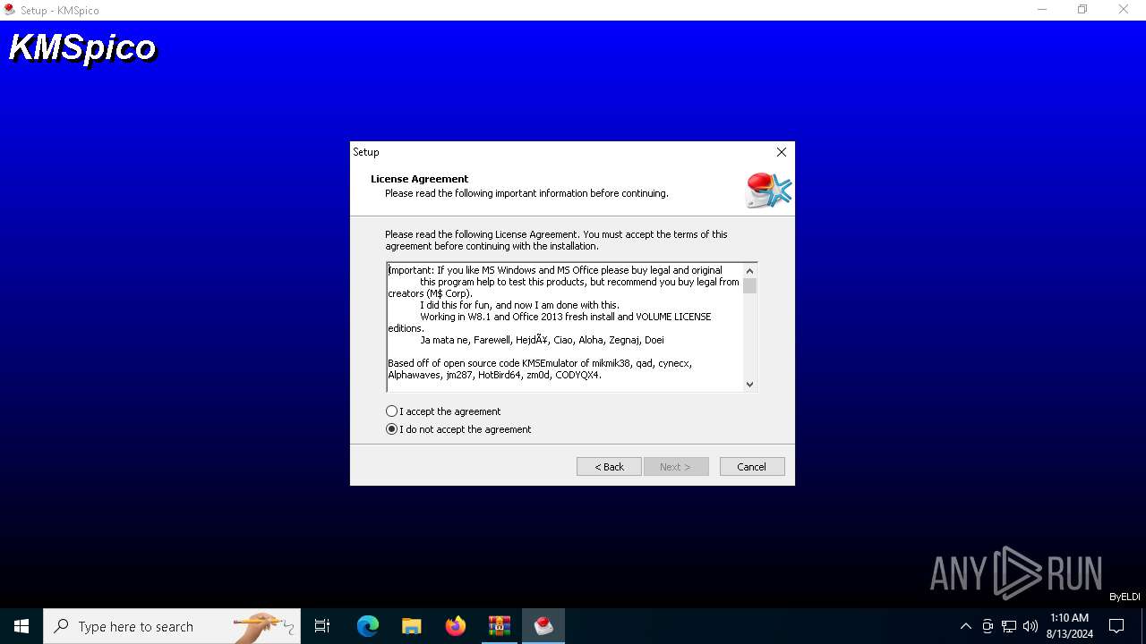 Analysis KMSpico.zip (MD5: 59DA58287FC25AB7529FC443C43C8386) Malicious ...