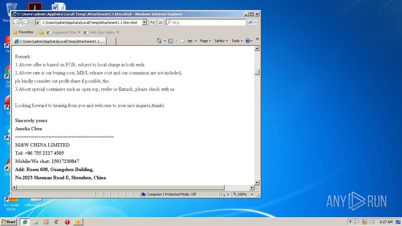 Malware Analysis Attachment1.1.htm Malicious Activity