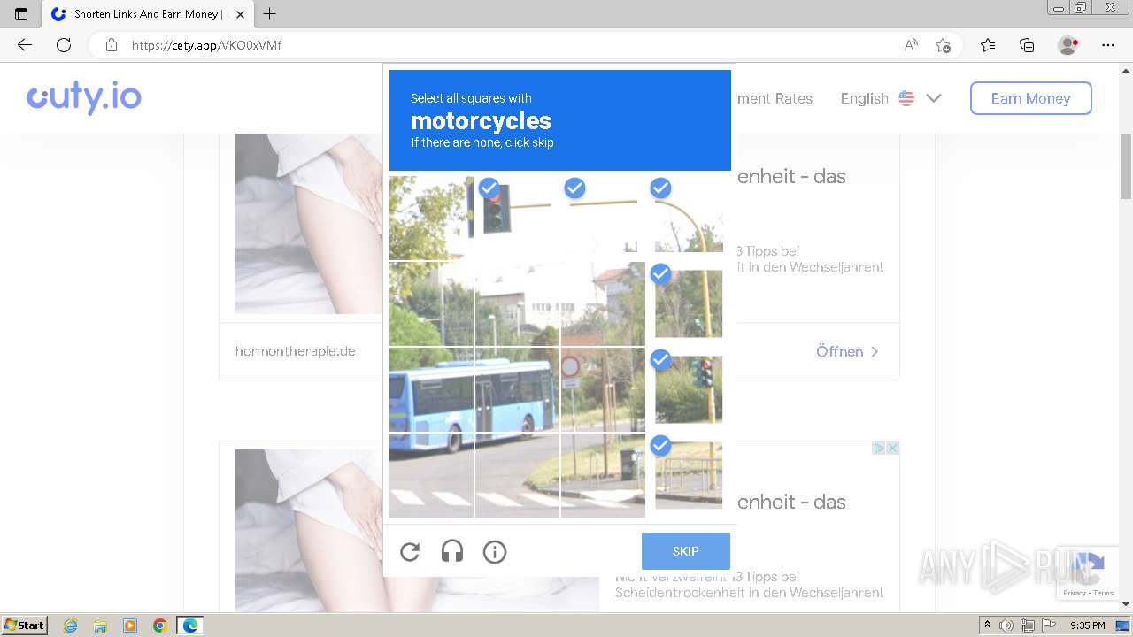 Analysis https://cuty.io/VKO0xVMf Malicious activity - Interactive analysis ANY.RUN
