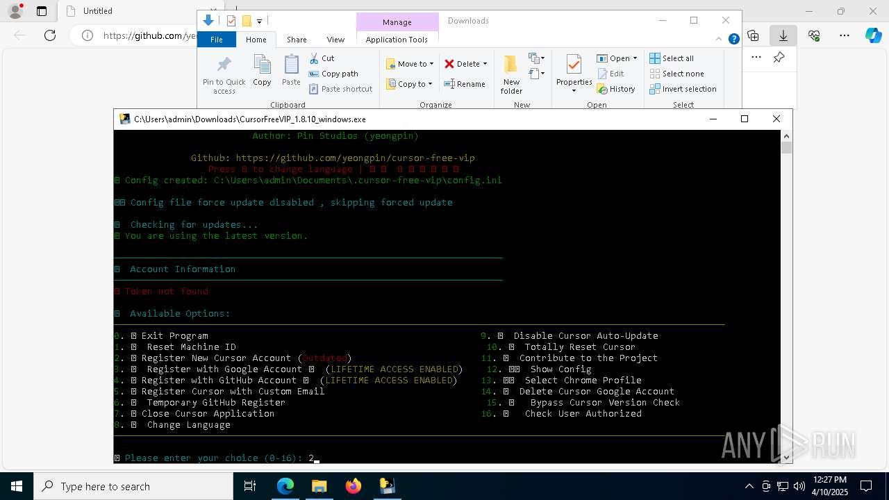 Analysis https://github.com/yeongpin/cursor-free-vip/releases/download/v1.8.10/CursorFreeVIP_1.8 ...
