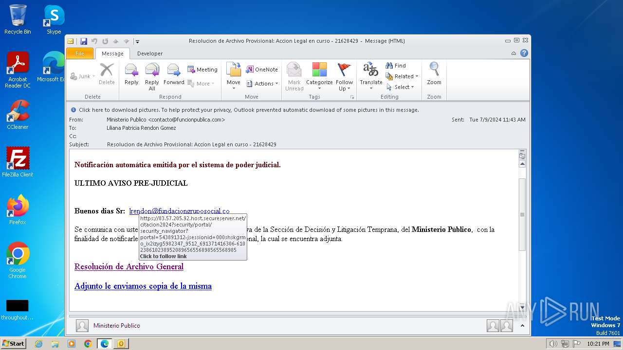 Malware analysis Resolucion de Archivo Provisional Accion Legal en ...