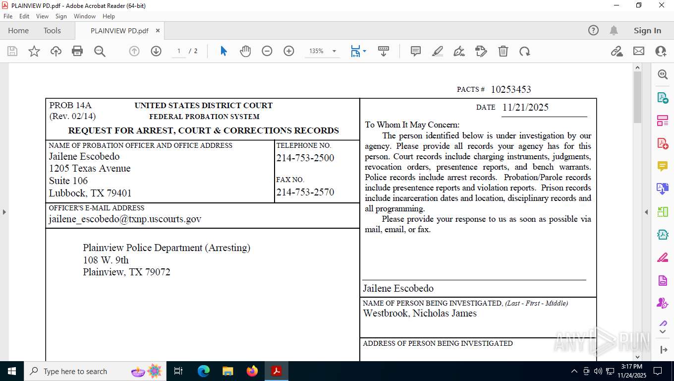 Malware analysis PLAINVIEW PD.pdf No threats detected | ANY.RUN ...