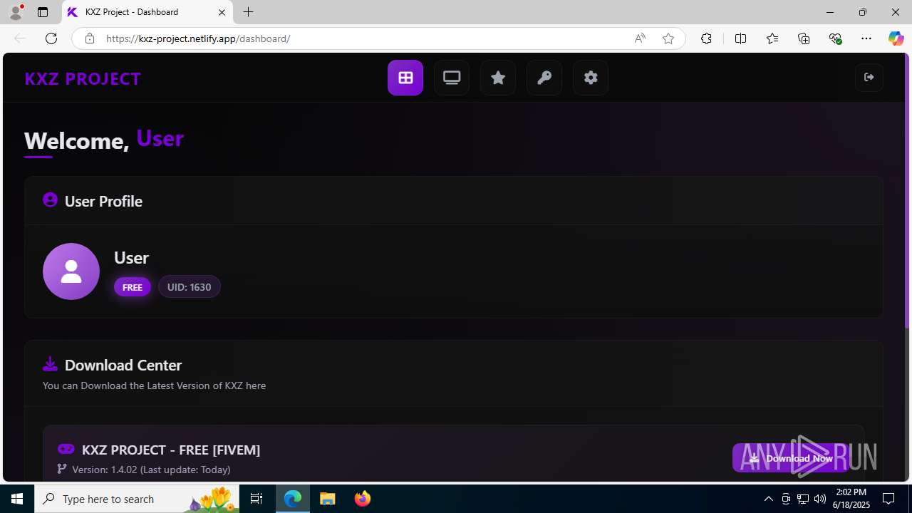 Malware analysis https://kxz-project.netlify.app/dashboard Malicious activity | ANY.RUN ...