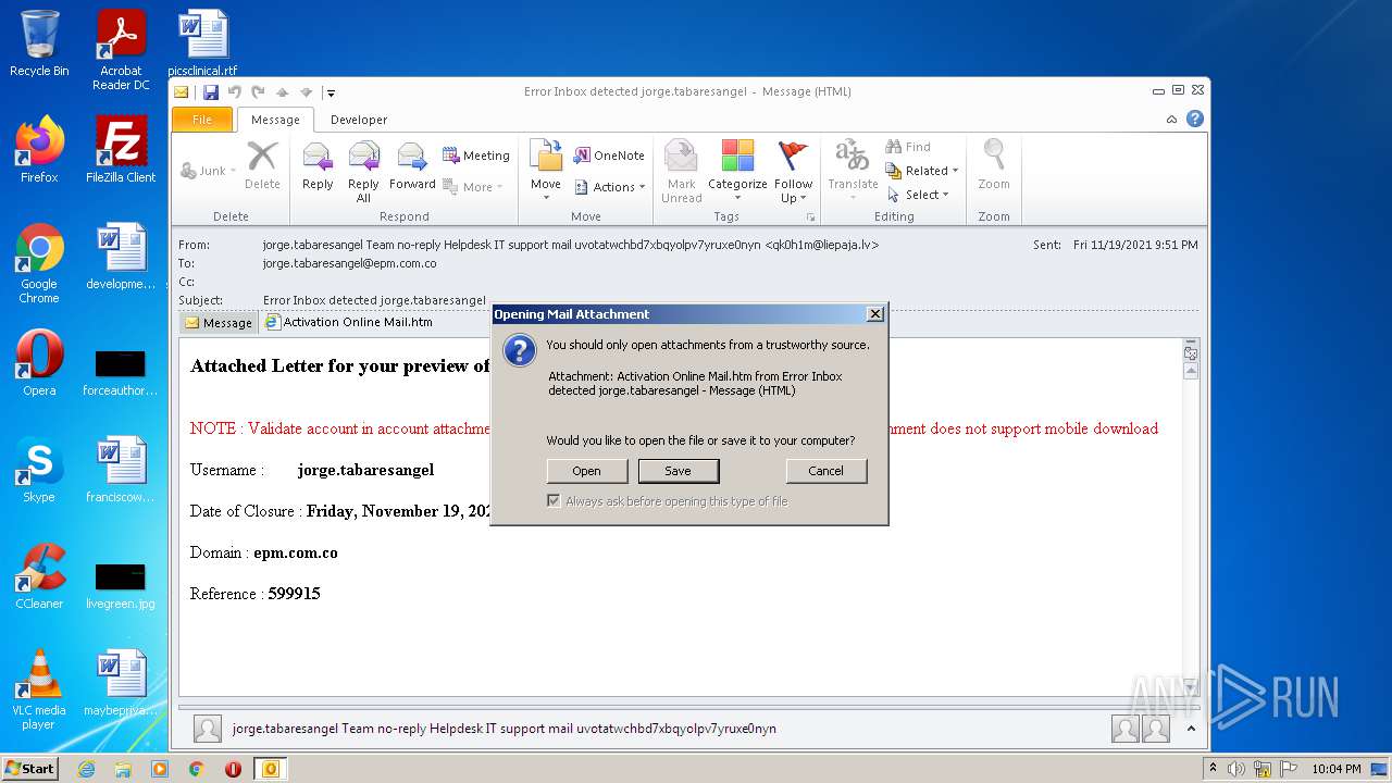 Malware analysis Error Inbox detected jorge.tabaresangel.msg Malicious ...