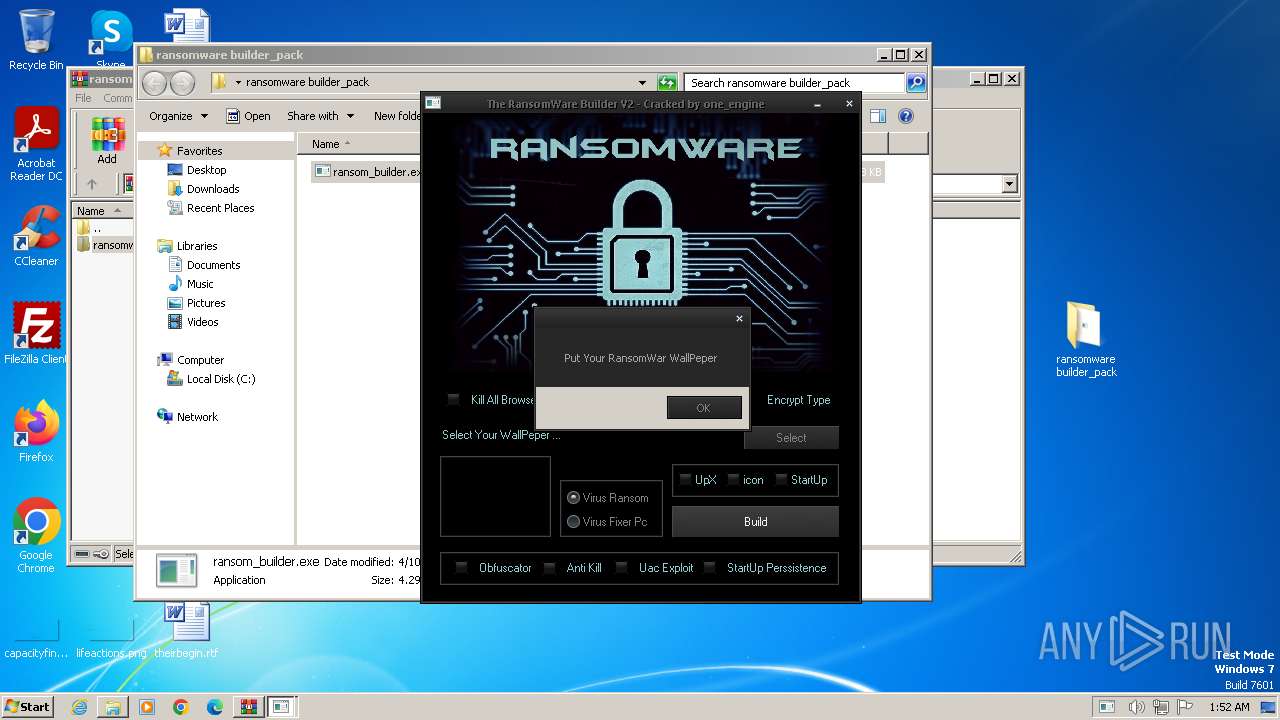 Malware Analysis Ransomware Builder Pack.zip Malicious Activity
