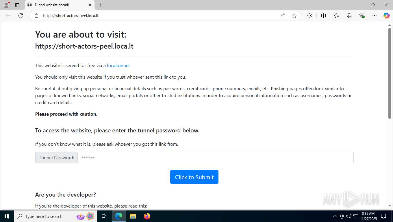Malware analysis https://short-actors-peel.loca.lt/ No threats detected ...