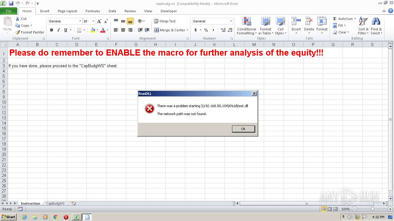 Analysis capbudg.xls (MD5: F6517B0A49BB245E1983D77D2F5B2F98) Malicious ...