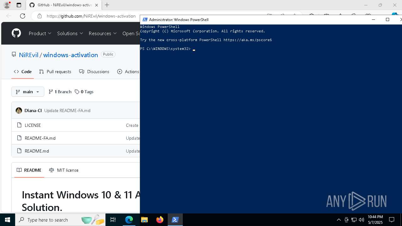 Malware analysis https://github.com/NiREvil/windows-activation Malicious activity | ANY.RUN ...