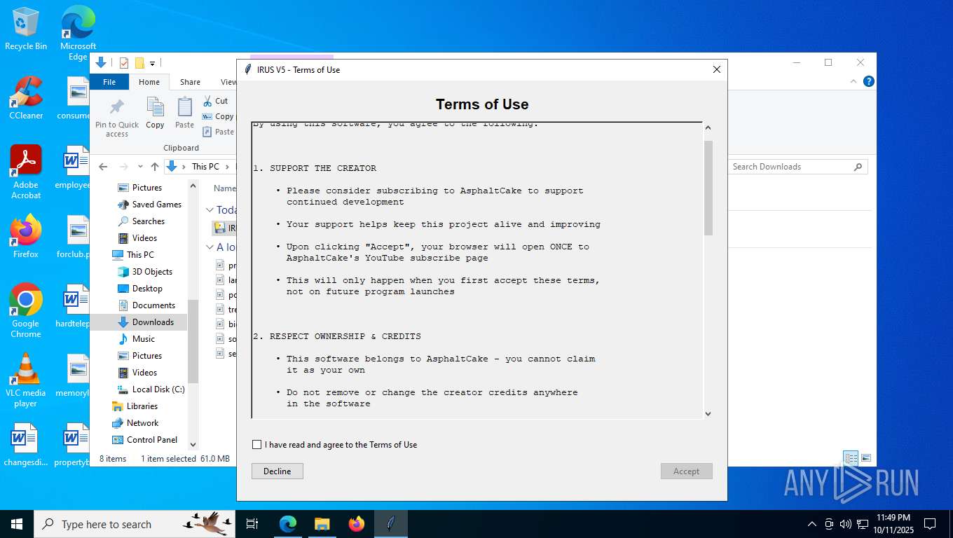 Malware analysis https://github.com/AsphaltCake/IRUS-Releases/releases/tag/v1.0.2 Malicious ...