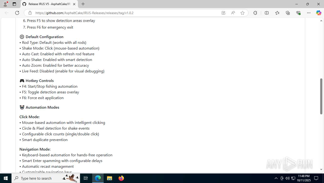 Malware analysis https://github.com/AsphaltCake/IRUS-Releases/releases/tag/v1.0.2 Malicious ...