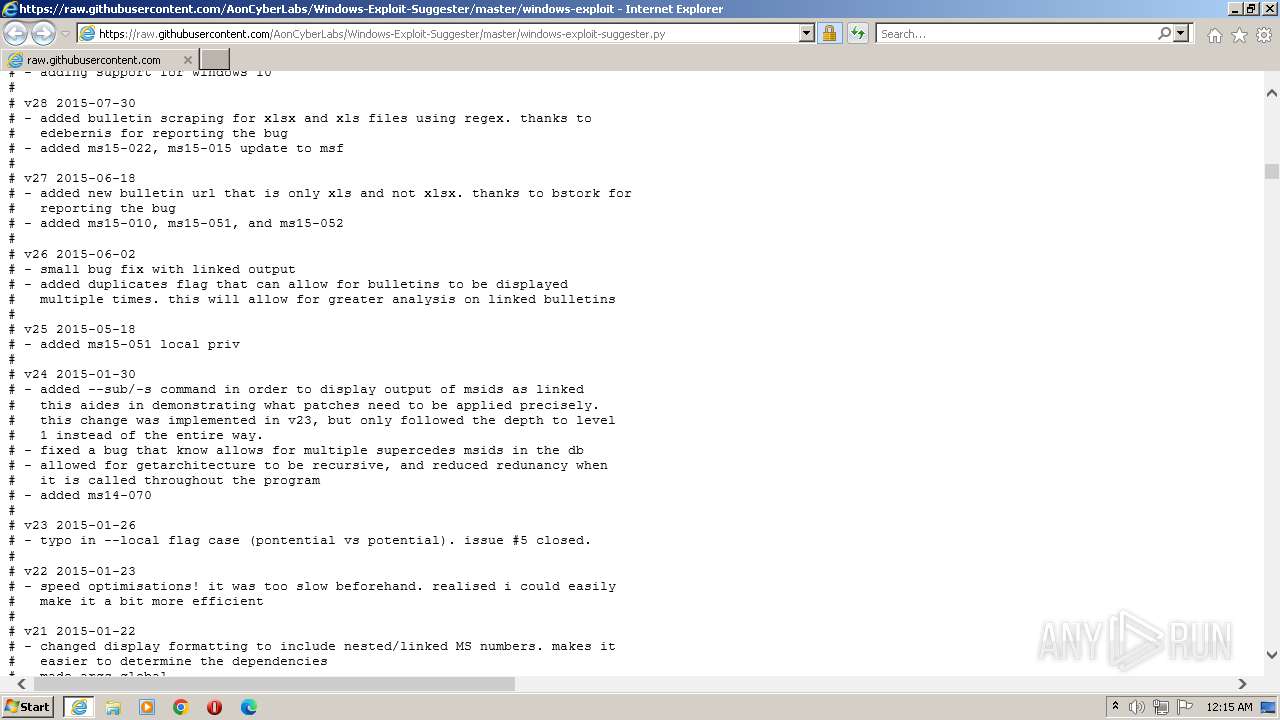 Malware analysis https://raw.githubusercontent.com/AonCyberLabs/Windows-Exploit-Suggester/master ...