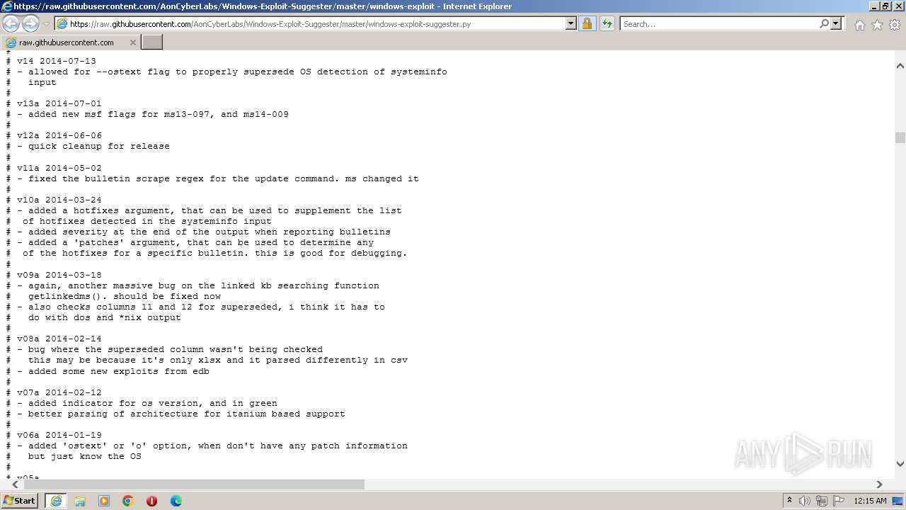 Malware analysis https://raw.githubusercontent.com/AonCyberLabs/Windows-Exploit-Suggester/master ...