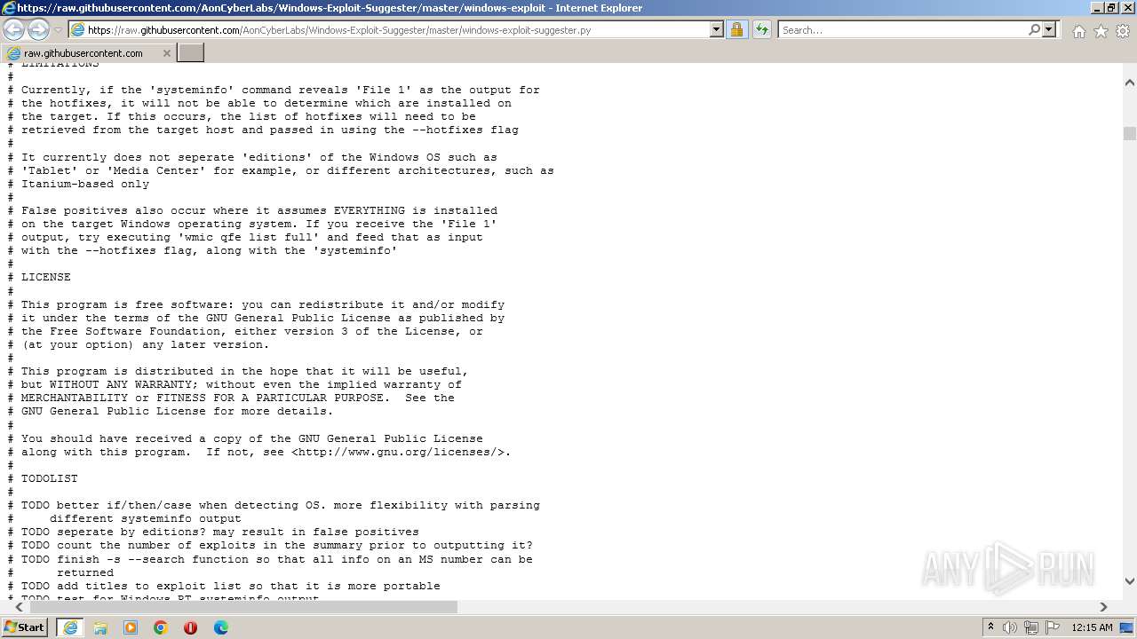 Malware analysis https://raw.githubusercontent.com/AonCyberLabs/Windows-Exploit-Suggester/master ...