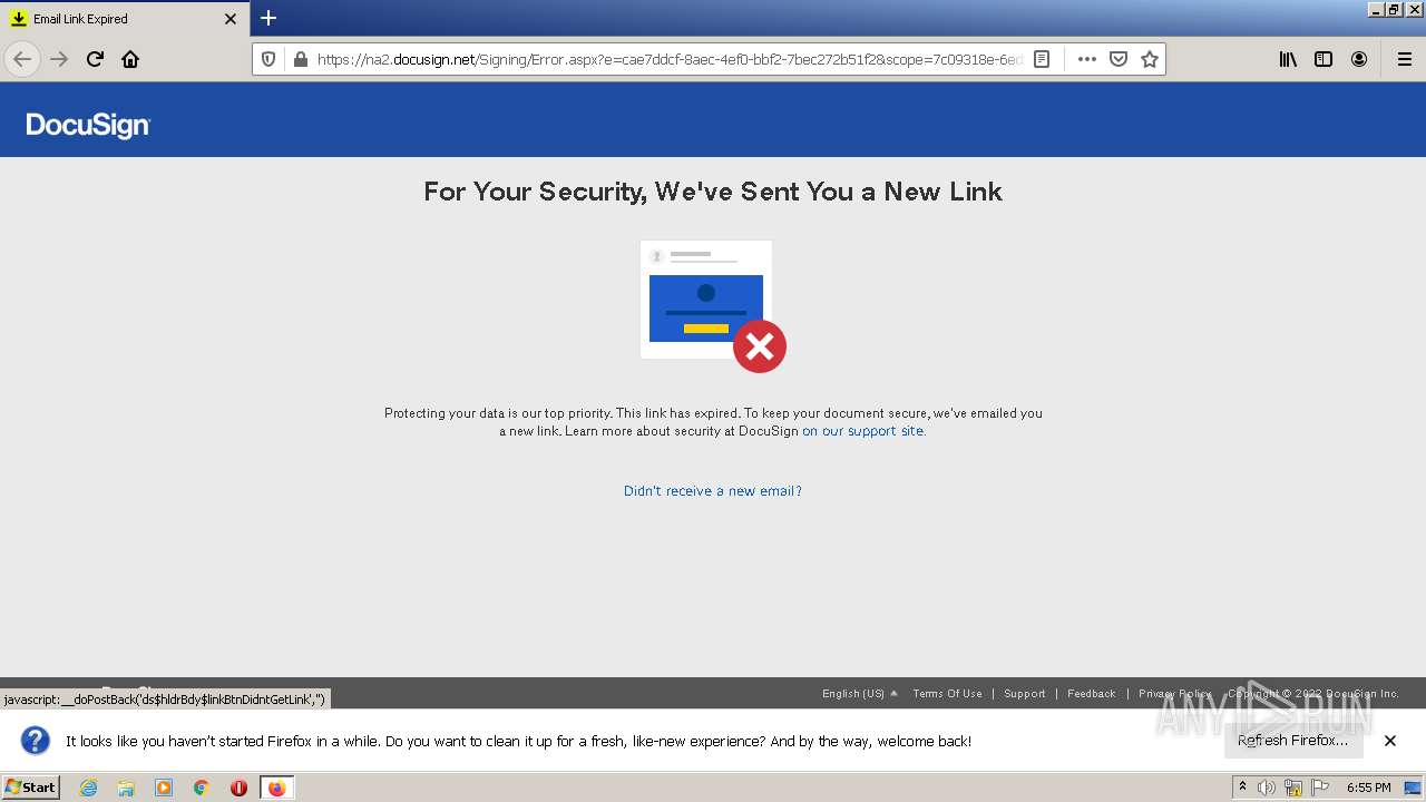 Malware analysis https://na2.docusign.net/Signing/EmailStart.aspx?a=45ba176e-a58c-4756-b694 ...