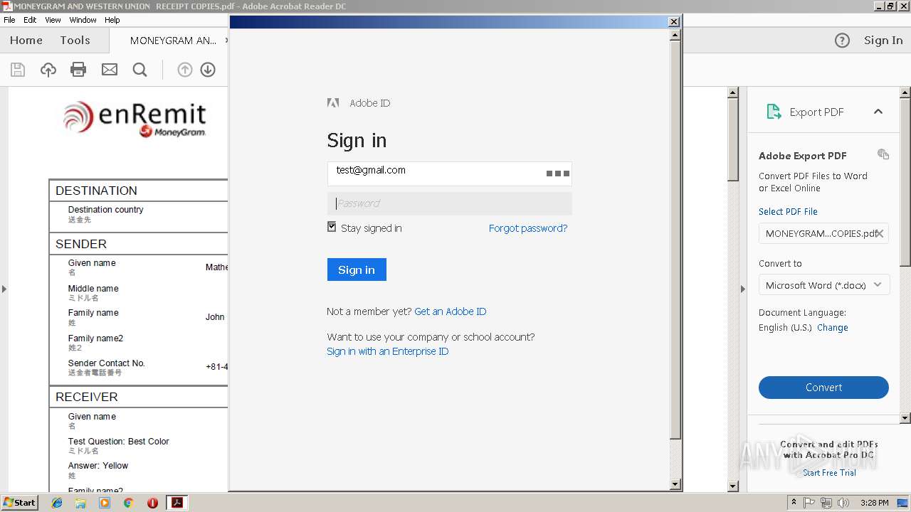 Malware analysis MONEYGRAM AND WESTERN UNION RECEIPT COPIES.pdf Suspicious activity | ANY.RUN ...