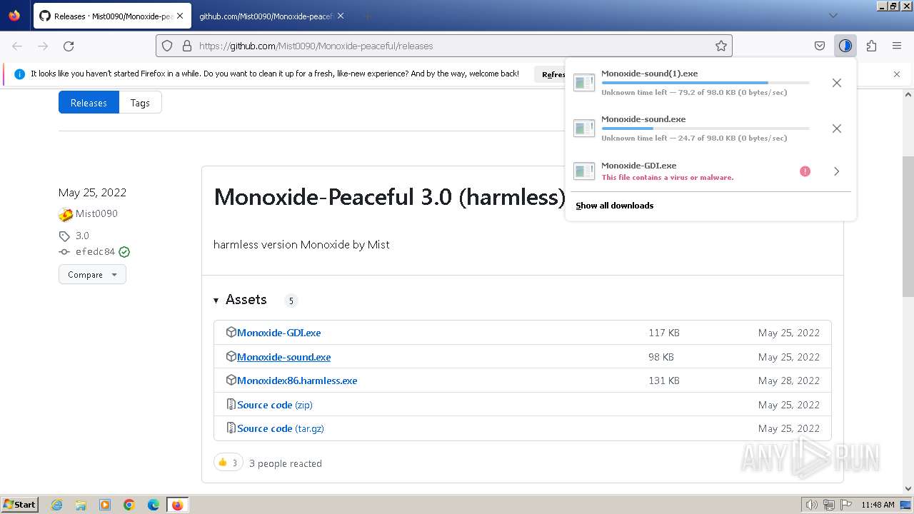 Malware analysis https://github.com/Mist0090/Monoxide-peaceful/releases Malicious activity | ANY ...