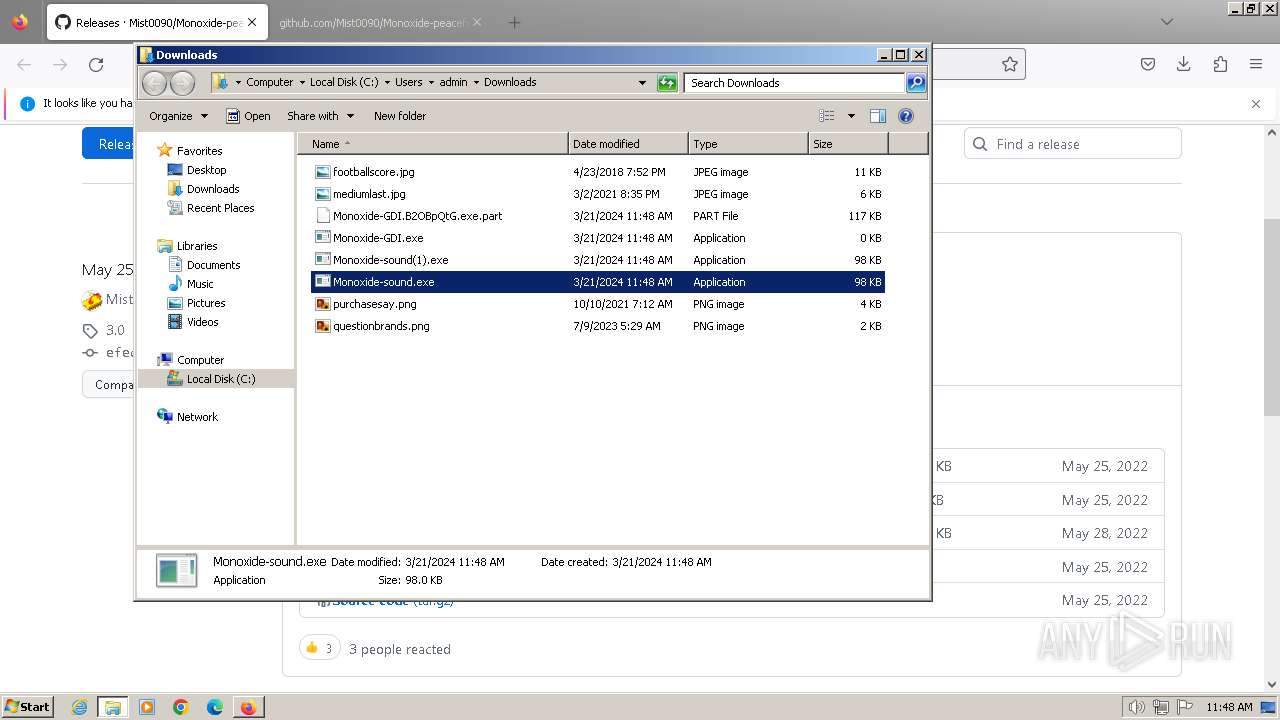 Malware analysis https://github.com/Mist0090/Monoxide-peaceful/releases Malicious activity | ANY ...