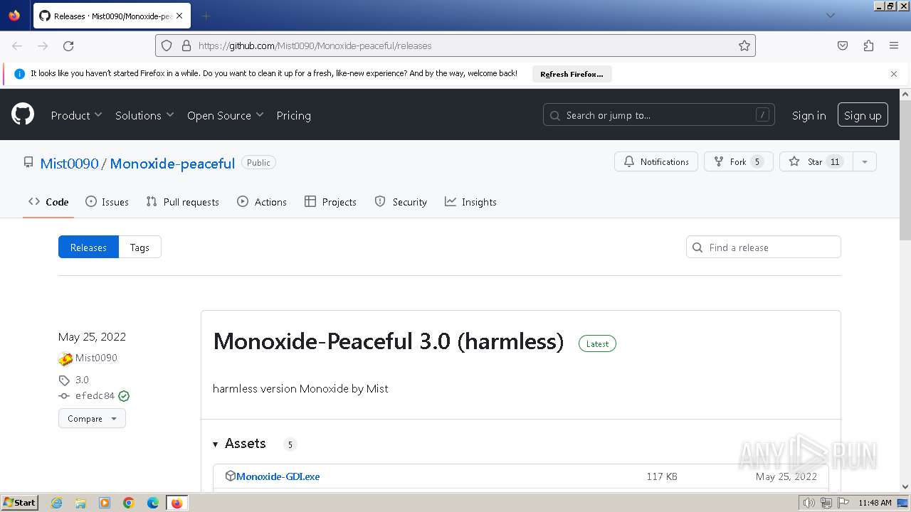 Malware analysis https://github.com/Mist0090/Monoxide-peaceful/releases Malicious activity | ANY ...