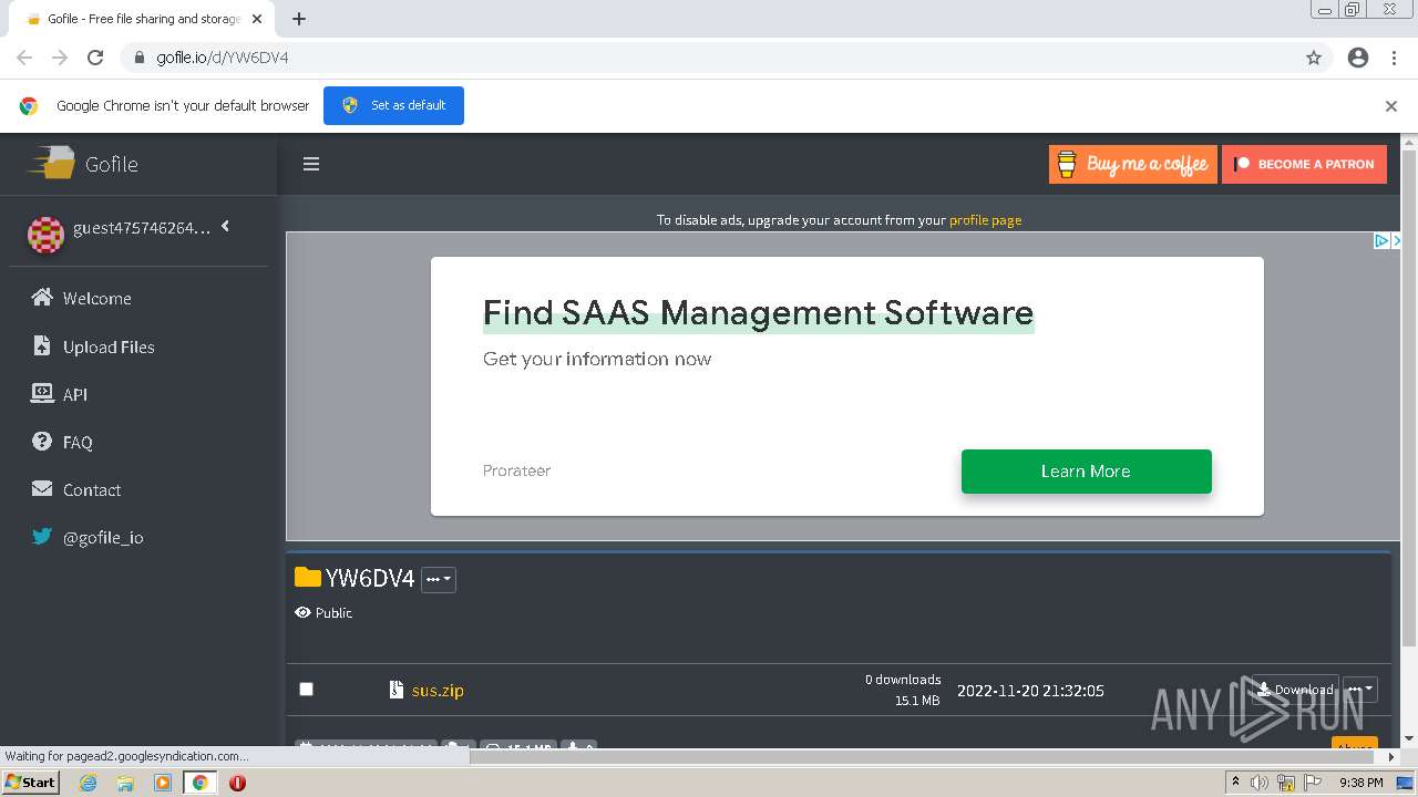 Malware analysis https://gofile.io/d/YW6DV4 Malicious activity | ANY.RUN - Malware Sandbox Online