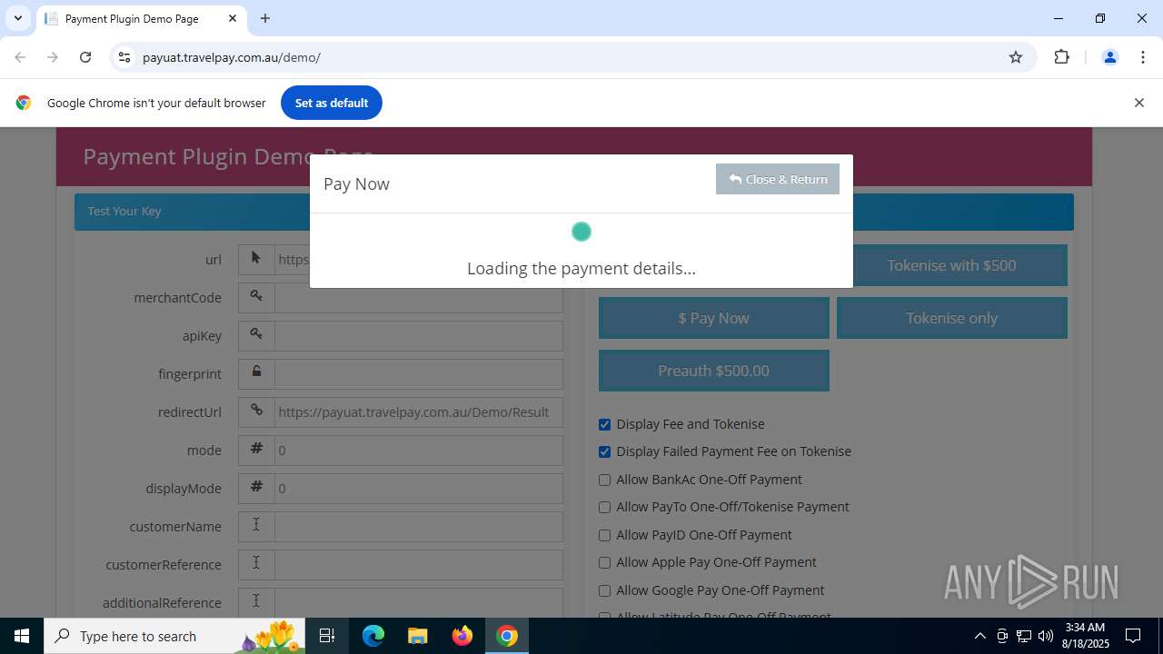 Analysis https://payuat.travelpay.com.au/demo/ Malicious activity - Interactive analysis ANY.RUN