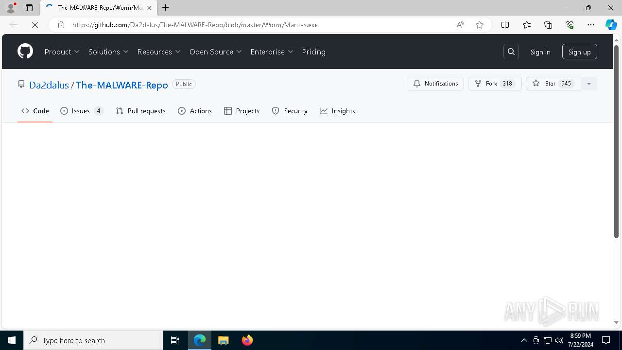 Malware analysis https://github.com/Da2dalus/The-MALWARE-Repo/blob/master/Worm/Mantas.exe No ...