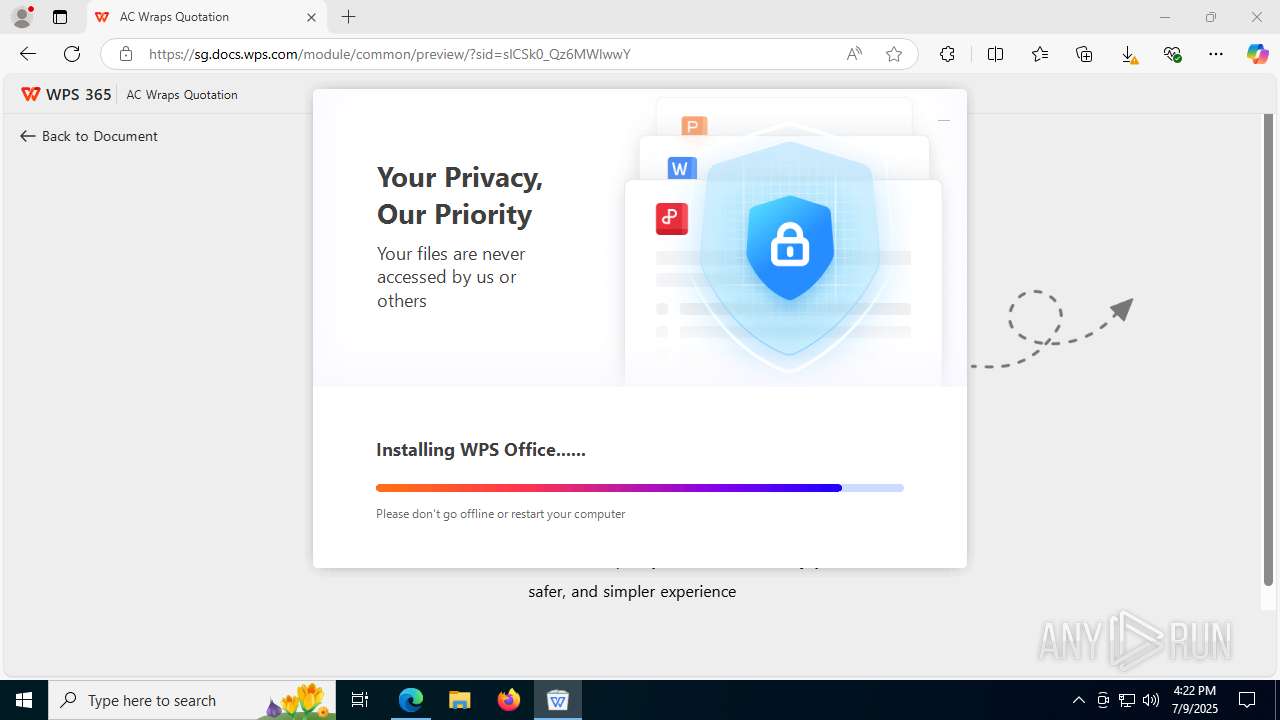 Malware analysis https://sg.docworkspace.com/d/sICSk0_Qz6MWlwwY?sa=601.1074 Malicious activity ...