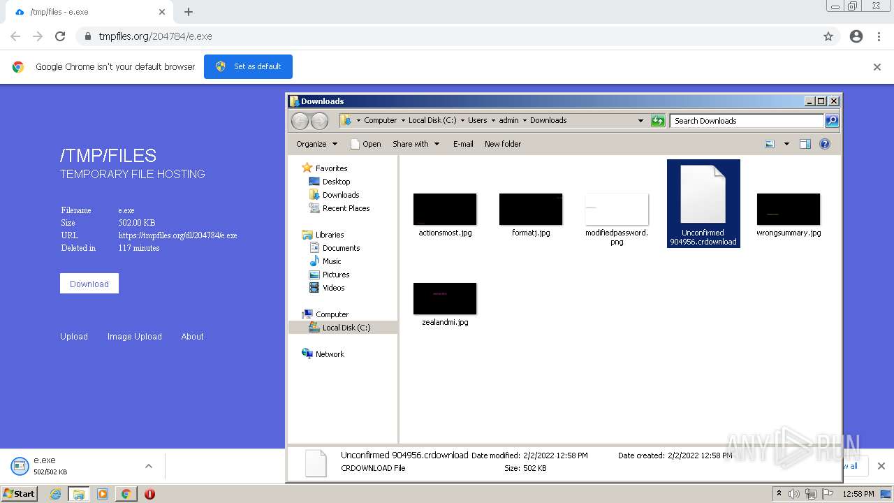 Malware analysis https://tmpfiles.org/204784/e.exe Malicious activity | ANY.RUN - Malware ...