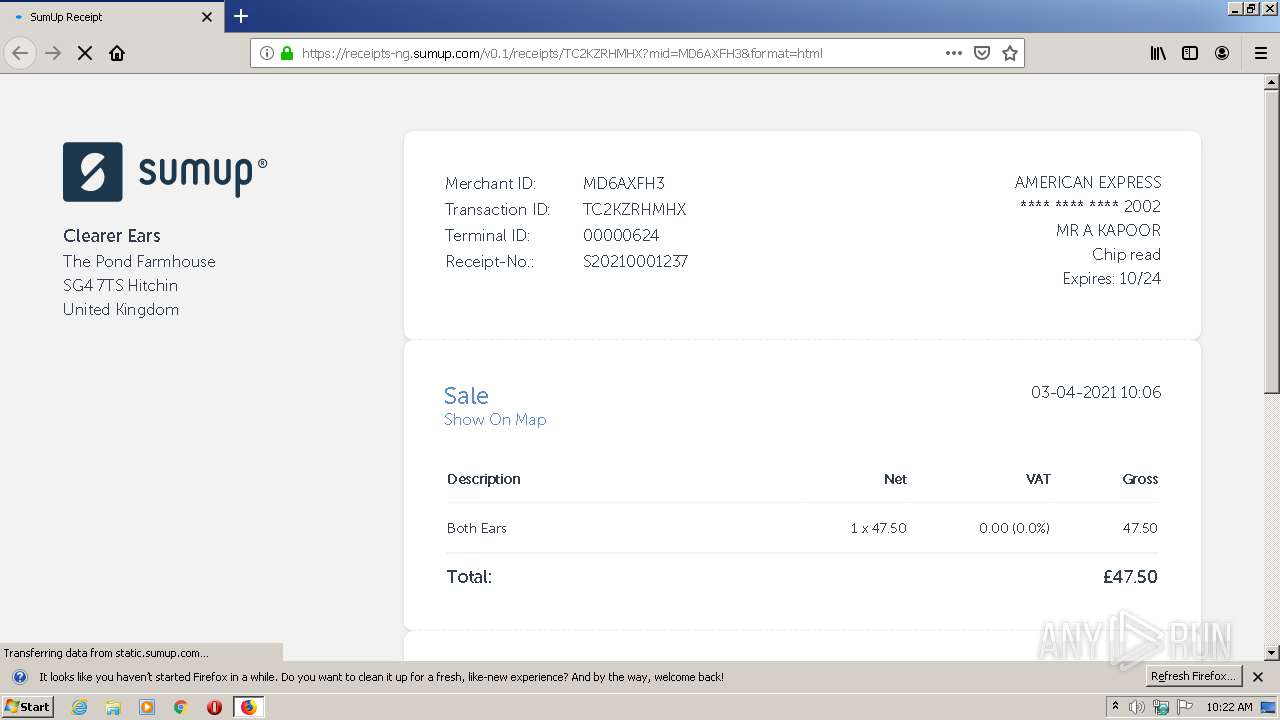 Malware analysis https://receipts-ng.sumup.com:443/v0.1/receipts/TC2KZRHMHX?mid=MD6AXFH3&format ...