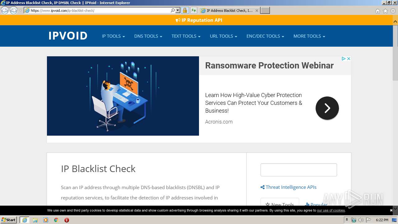 Malware analysis https://www.ipvoid.com/ip-blacklist-check/ No threats ...