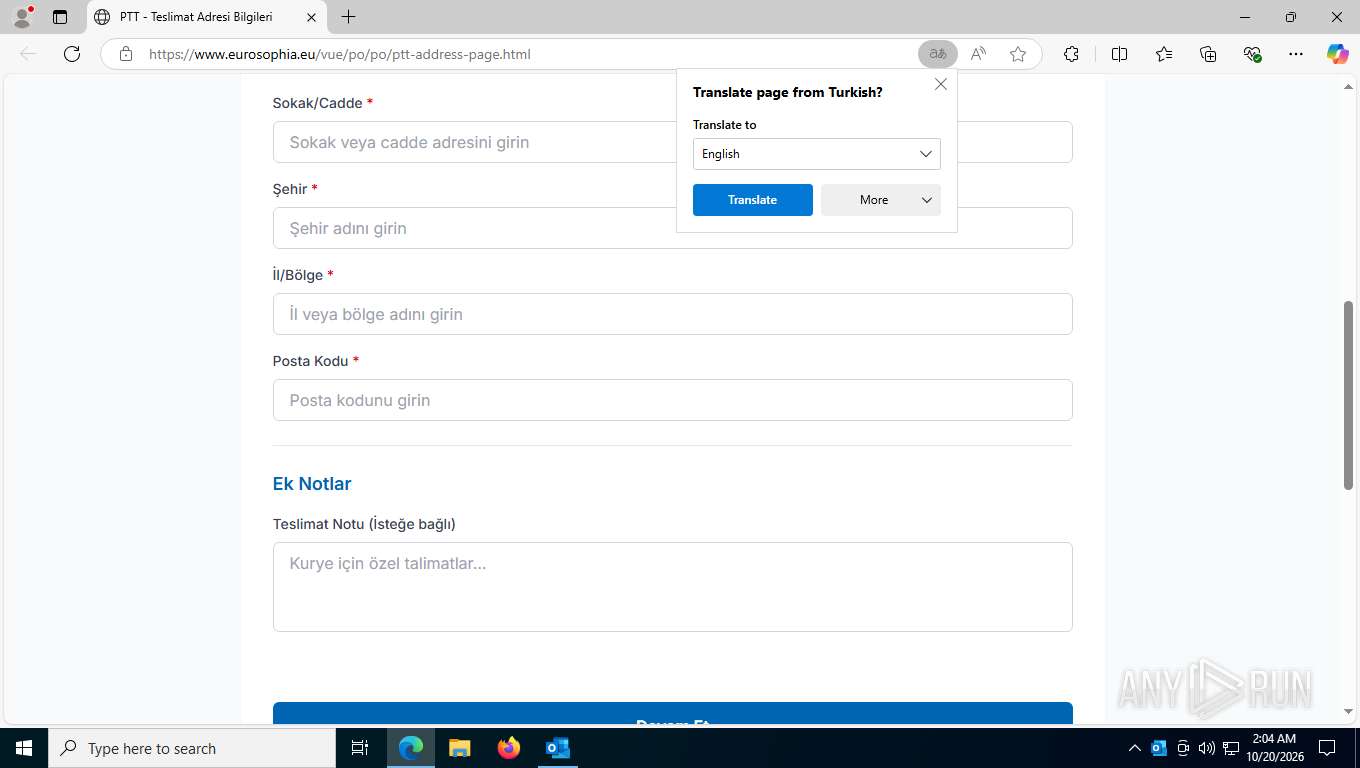 Malware analysis Gümrük Vergisi Ödeme Bildirimi.msg Suspicious activity ...