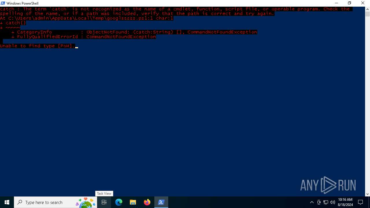 Analysis googlsssss.ps1 (MD5: 349960ACA19E95B497FA5C1235CB5436) Malicious activity - Interactive ...