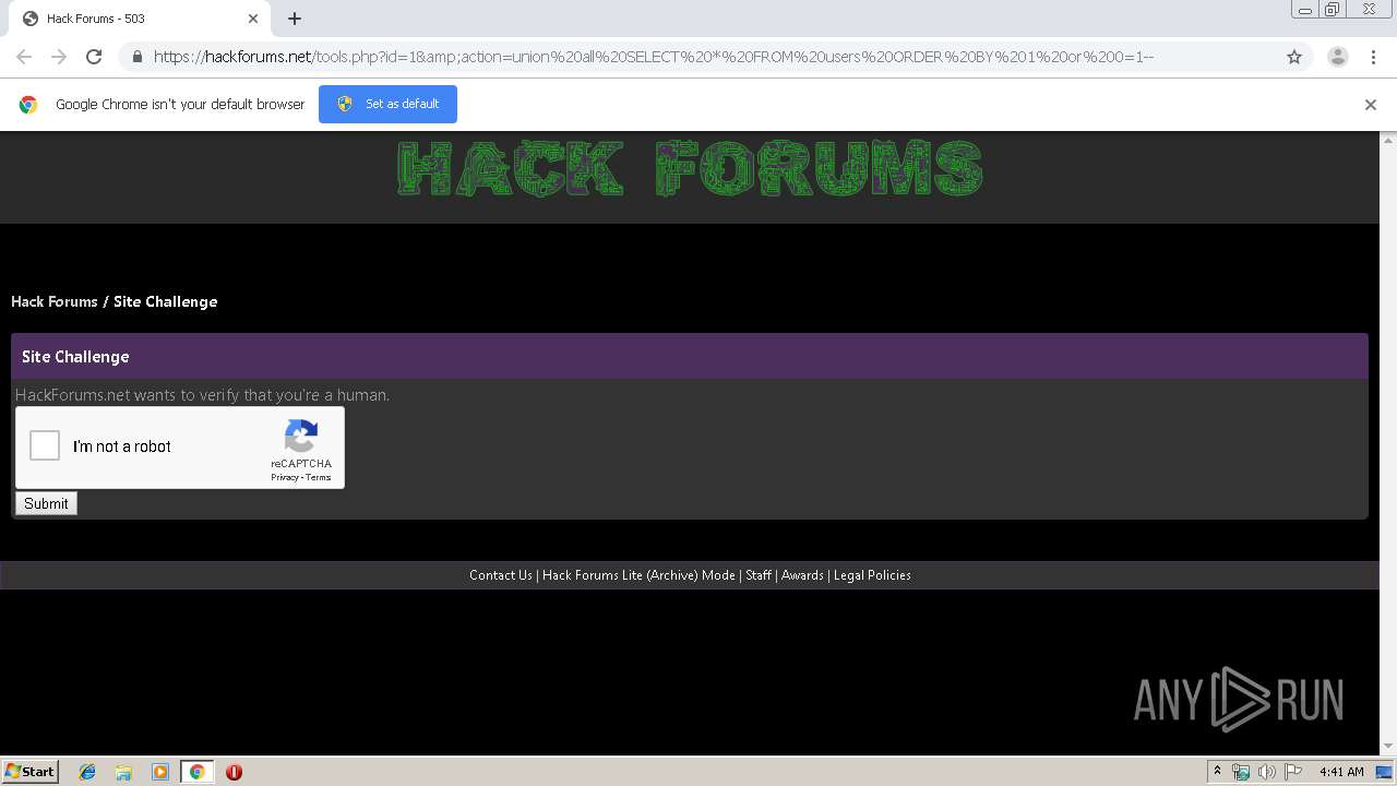 Malware analysis https://hackforums.net/tools.php?id=1&action=union%20all%20SELECT%20*%20FROM ...