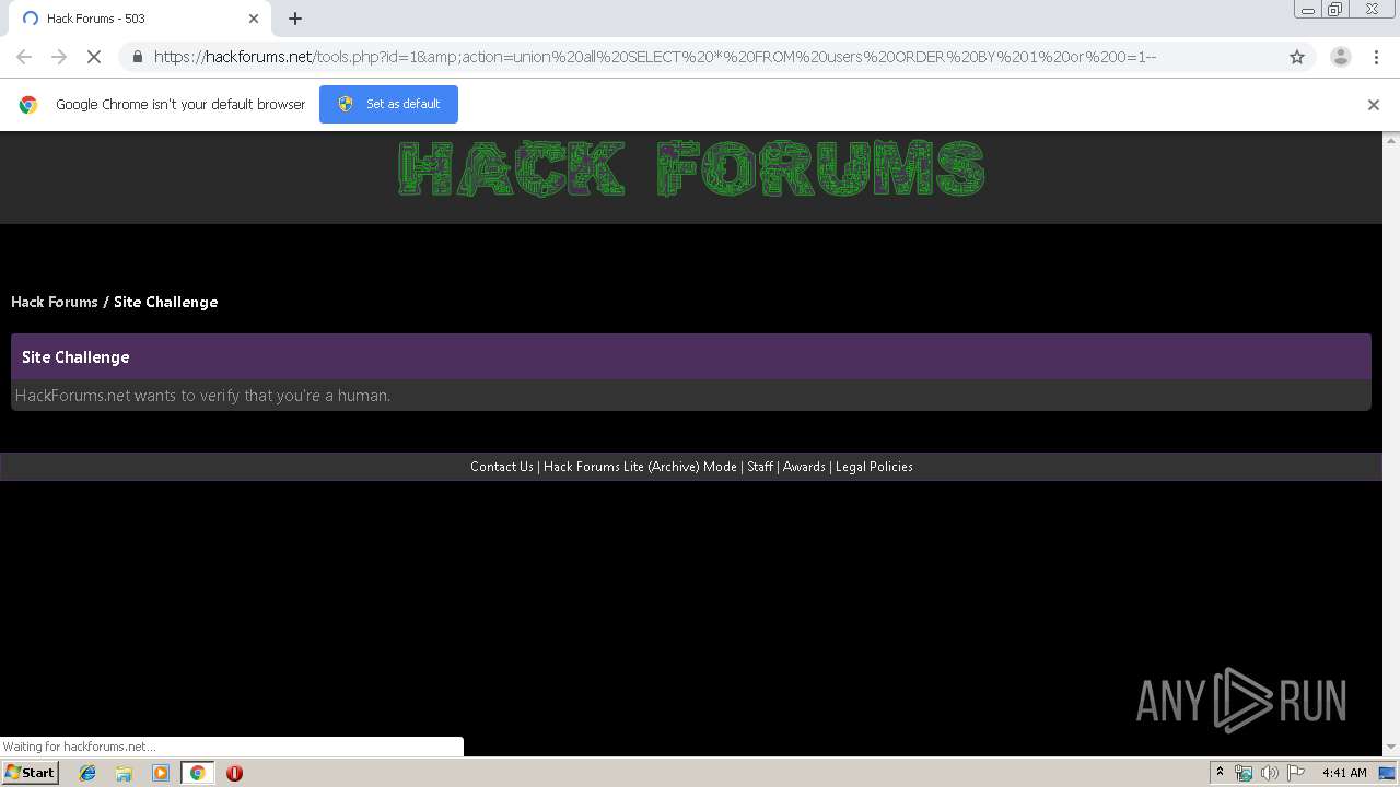 Malware analysis https://hackforums.net/tools.php?id=1&action=union%20all%20SELECT%20*%20FROM ...